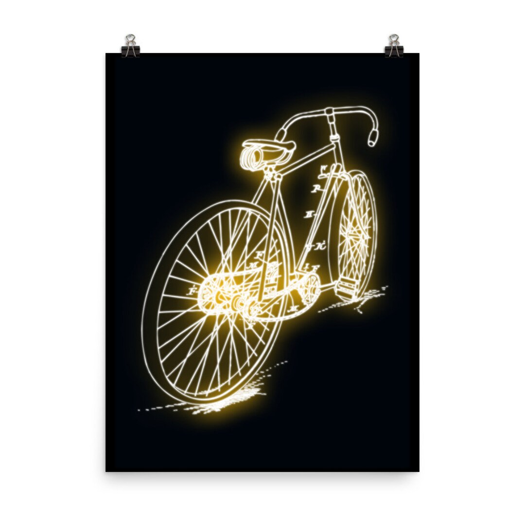 Bicycle / Neon Effect Poster / 80s Vintage Style Home Decor - Etsy