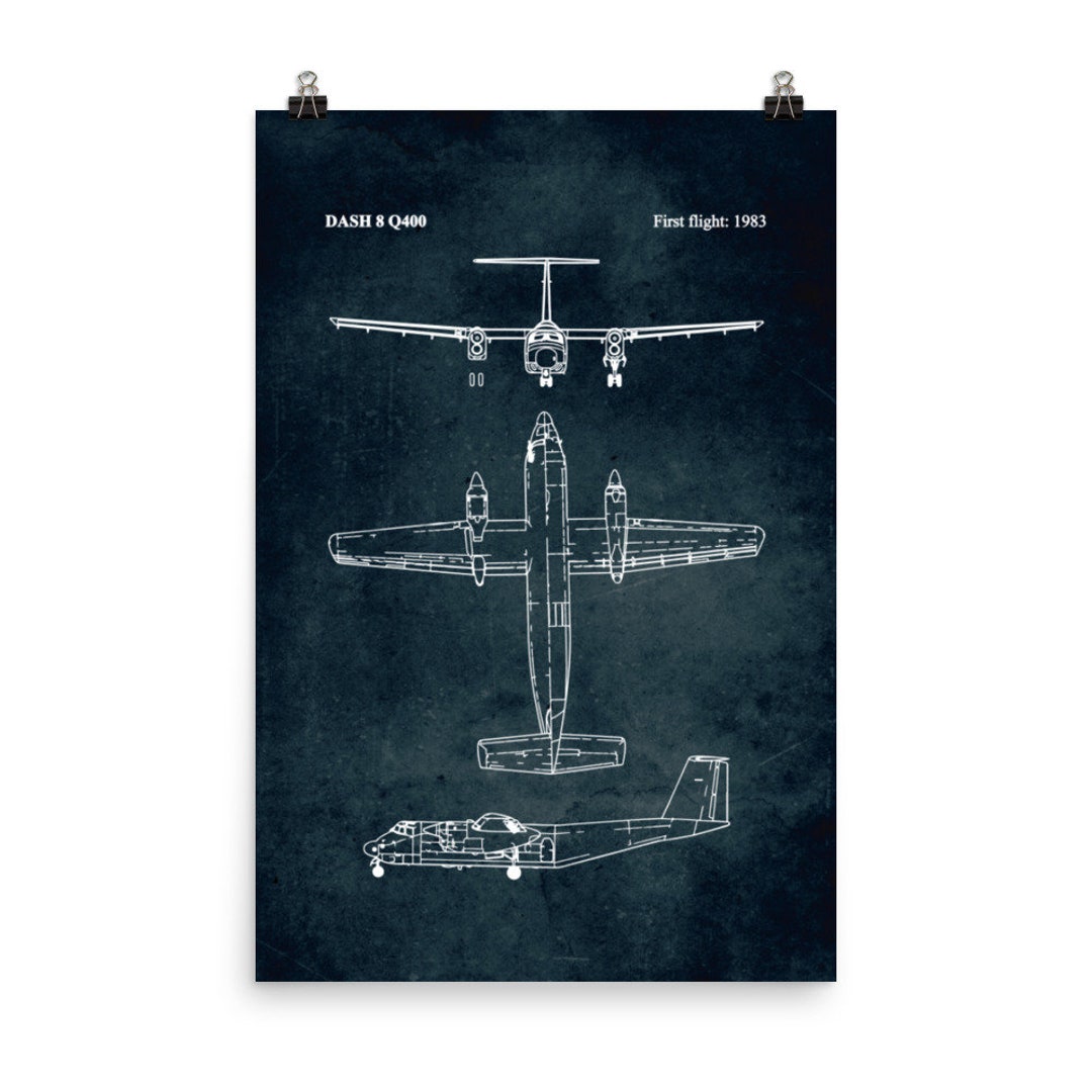 Dash 8 Q400 / Airplane, Pilot, Aircraft Lovers Gift / Plane Blueprint ...