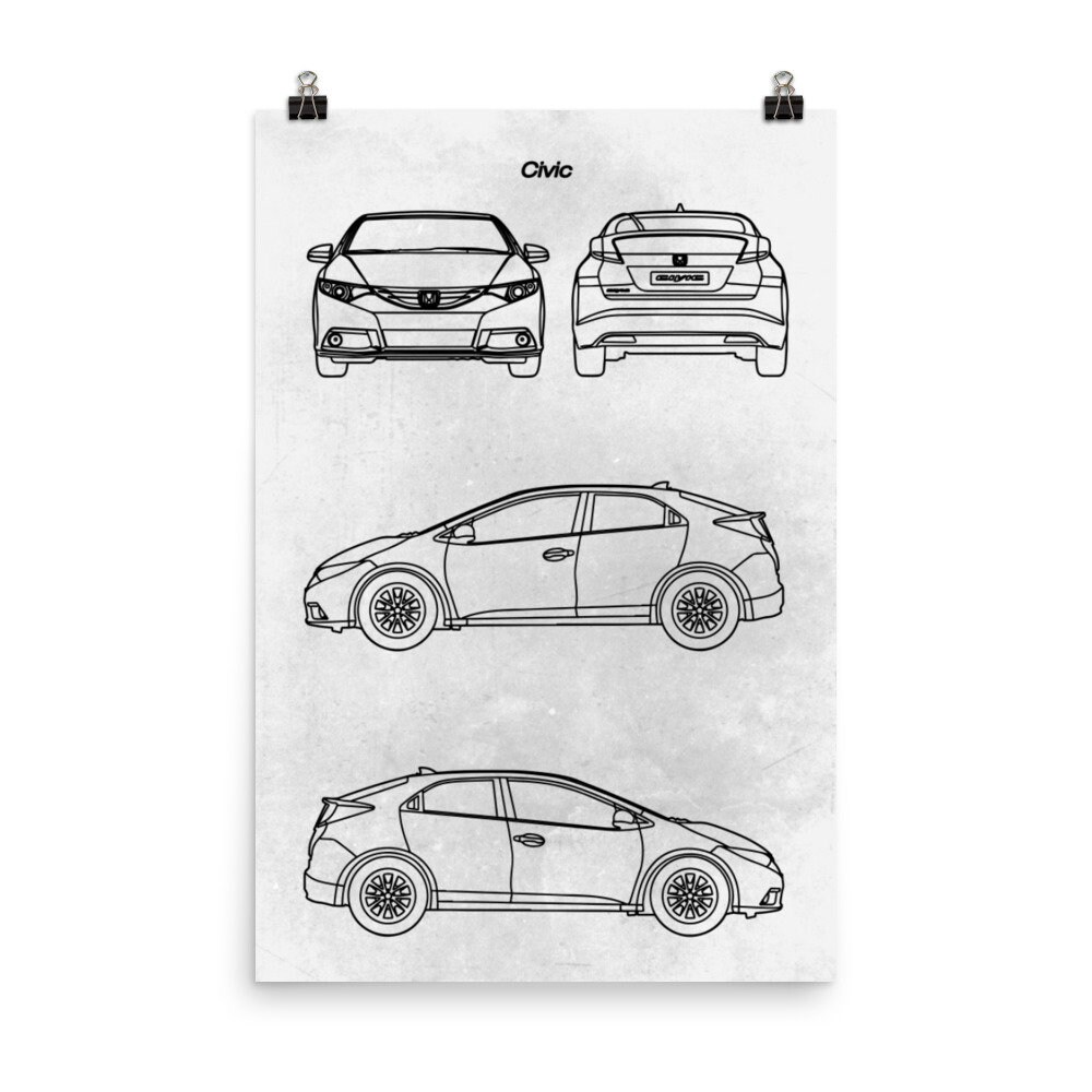 Civic Hatchback / Car Blueprint Poster / Vintage Style Home Decor - Etsy