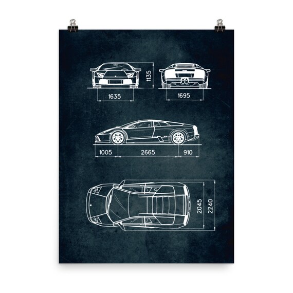 Exotic Super Car / Car Blueprint Poster / Vintage Style Home | Etsy