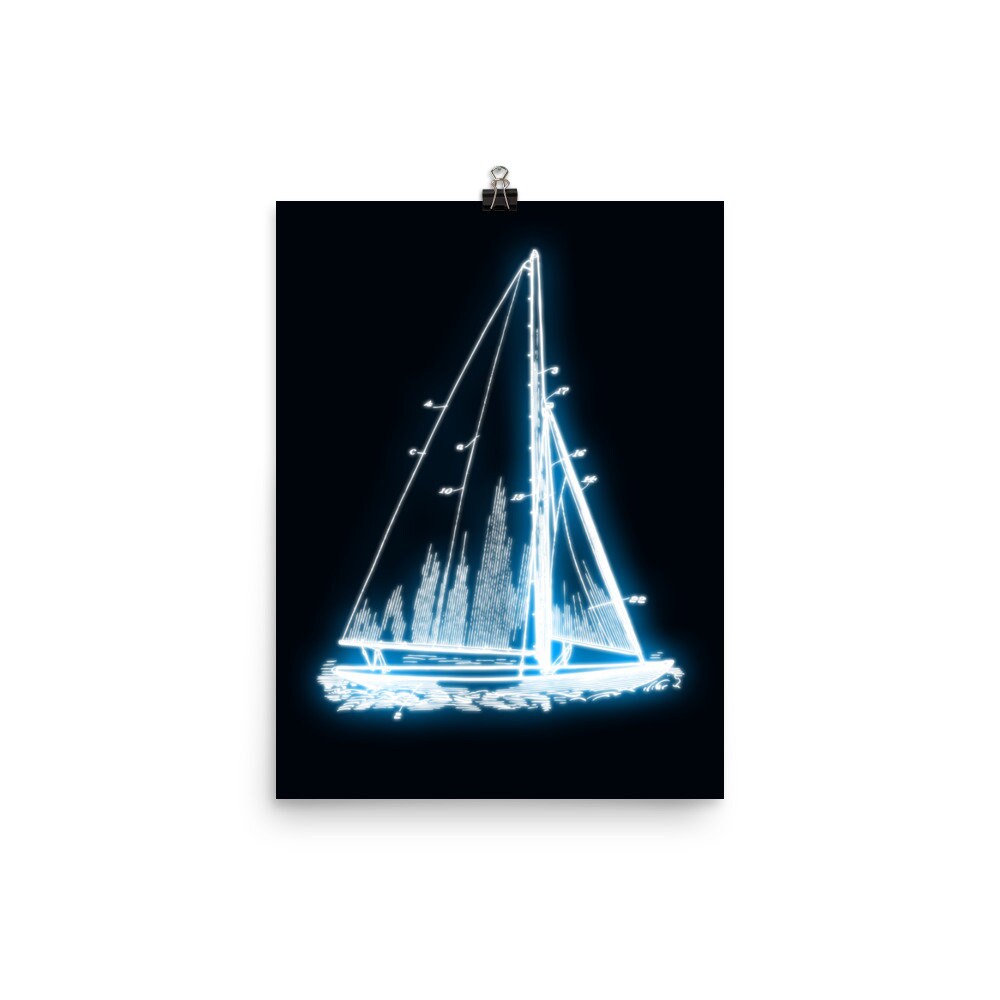 Sailboat / Neon Effect Poster / 80s Vintage Style Home Decor - Etsy