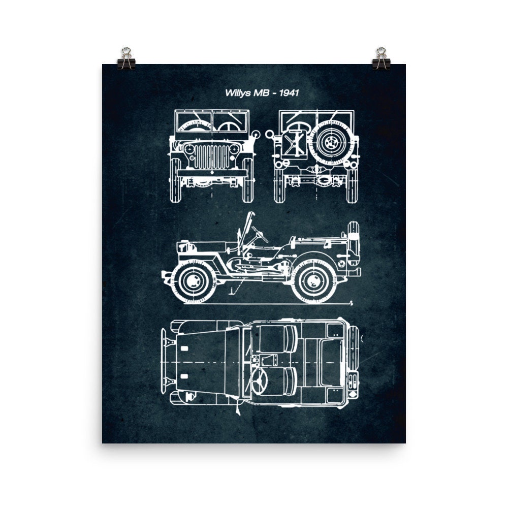Willys MB 1941 / Car Blueprint Poster / Vintage Style Home Decor - Etsy