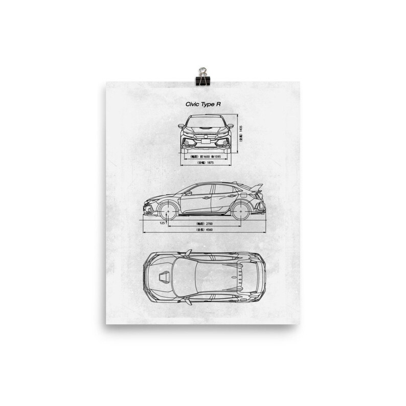 Civic Type R / Car Blueprint Poster / Vintage Style Home Decor | Etsy