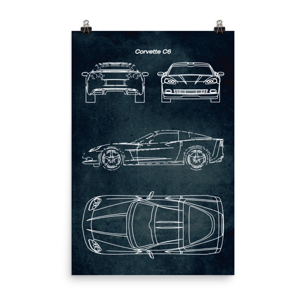 Corvette C6 / Car Blueprint Poster / Vintage Style Home Decor - Etsy España