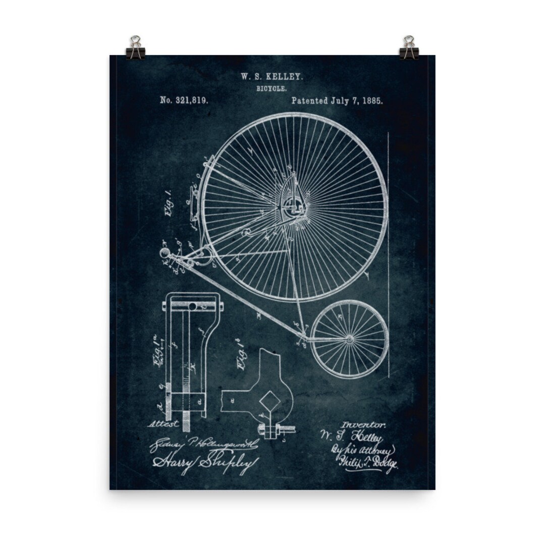 1885 Bicycle / Patent Poster Blueprint / Vintage Home Decor / Engineer ...