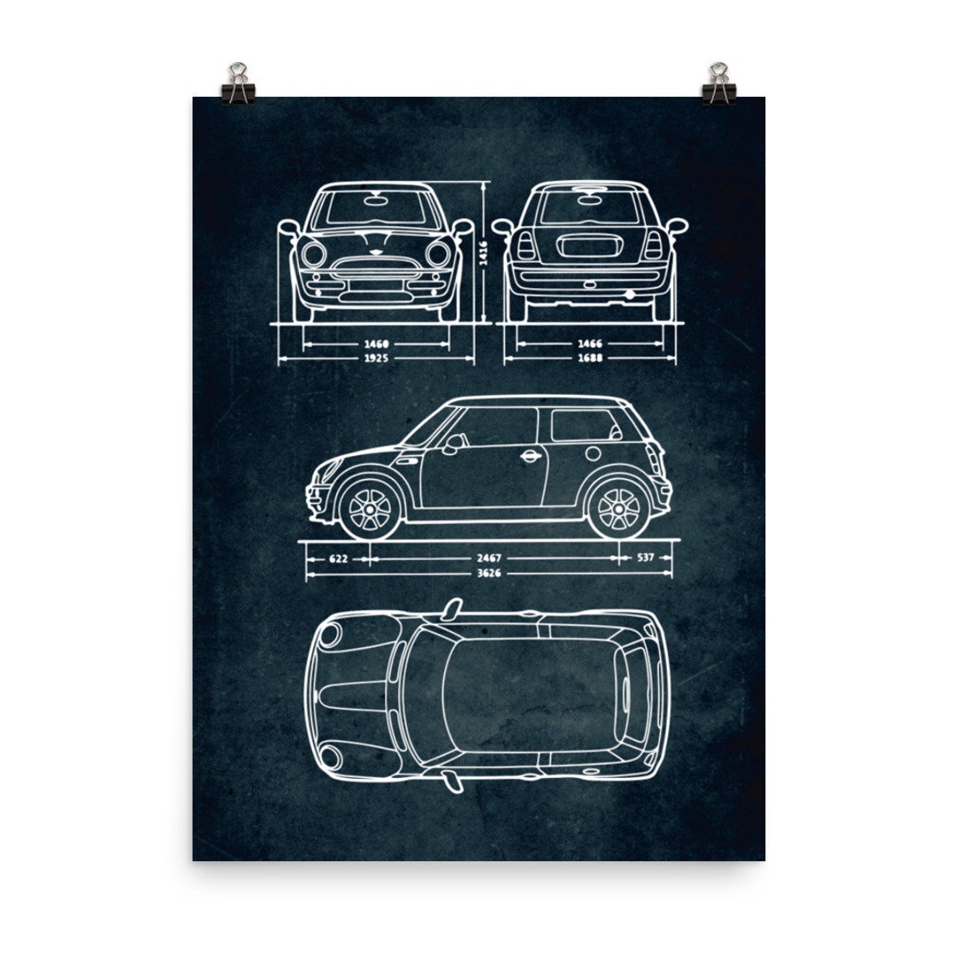 Mini Car / Car Blueprint Poster / Vintage Style Home Decor - Etsy