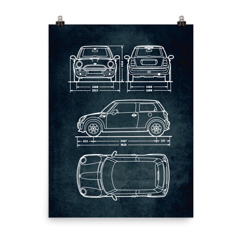 Mini Car / Car Blueprint Poster / Vintage Style Home Decor - Etsy