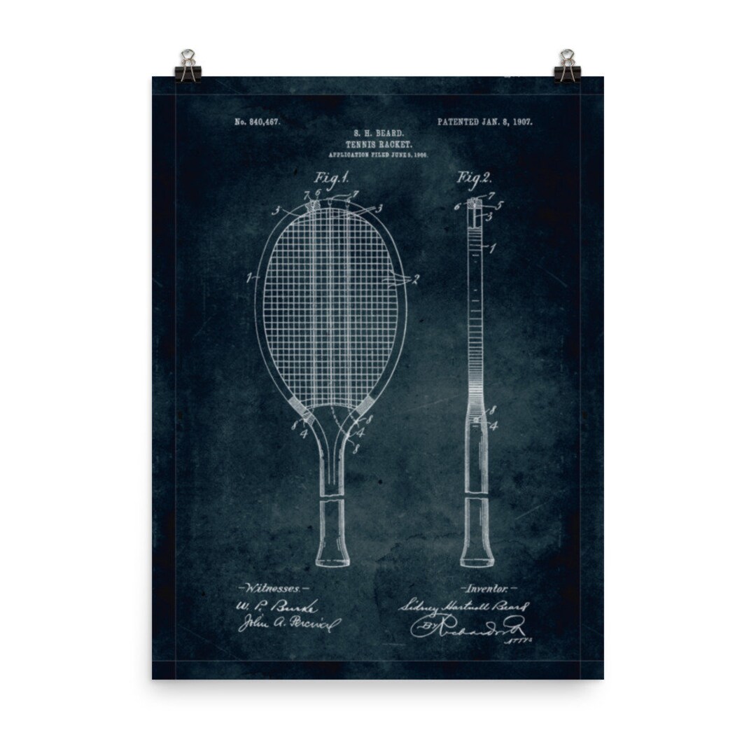 1906 Tennis Racket / Patent Poster Blueprint / Vintage Home Decor ...