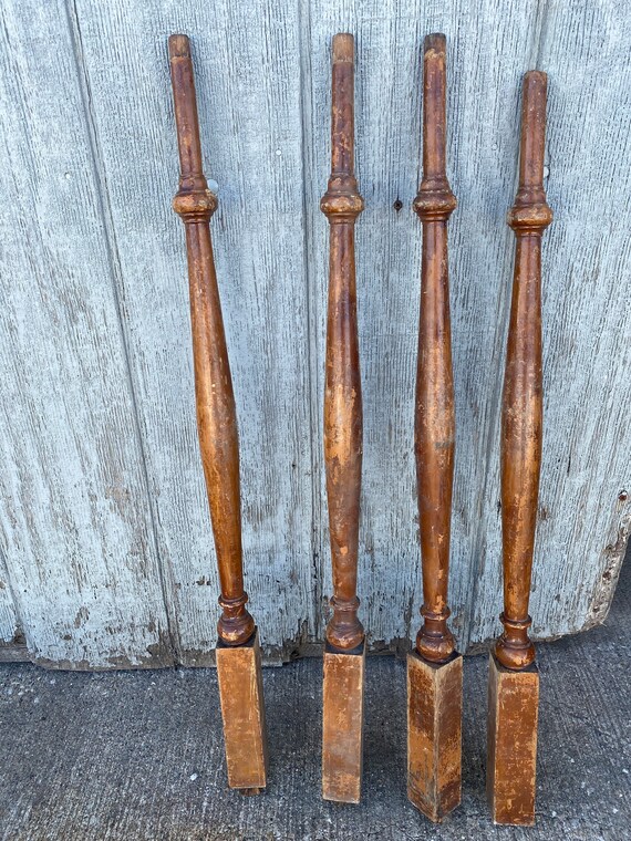 Set of 4 Antique Vintage Wooden Spindles - Etsy