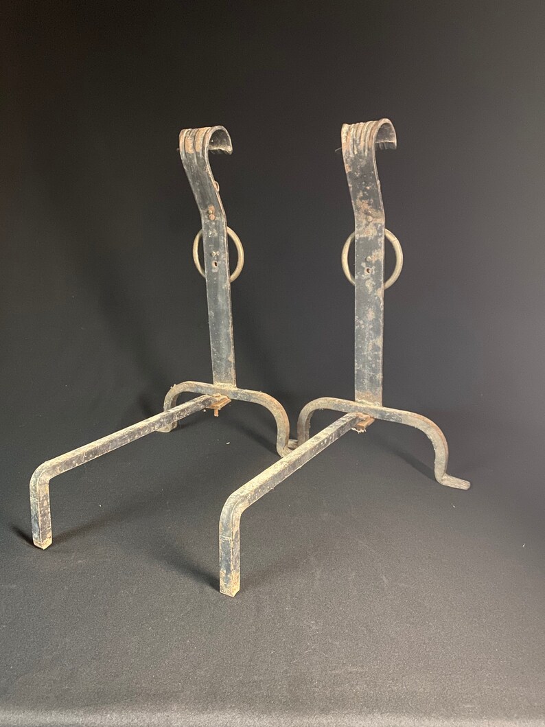 Hand Forged Wrought Iron Andirons With Brass Fixtures. - Etsy