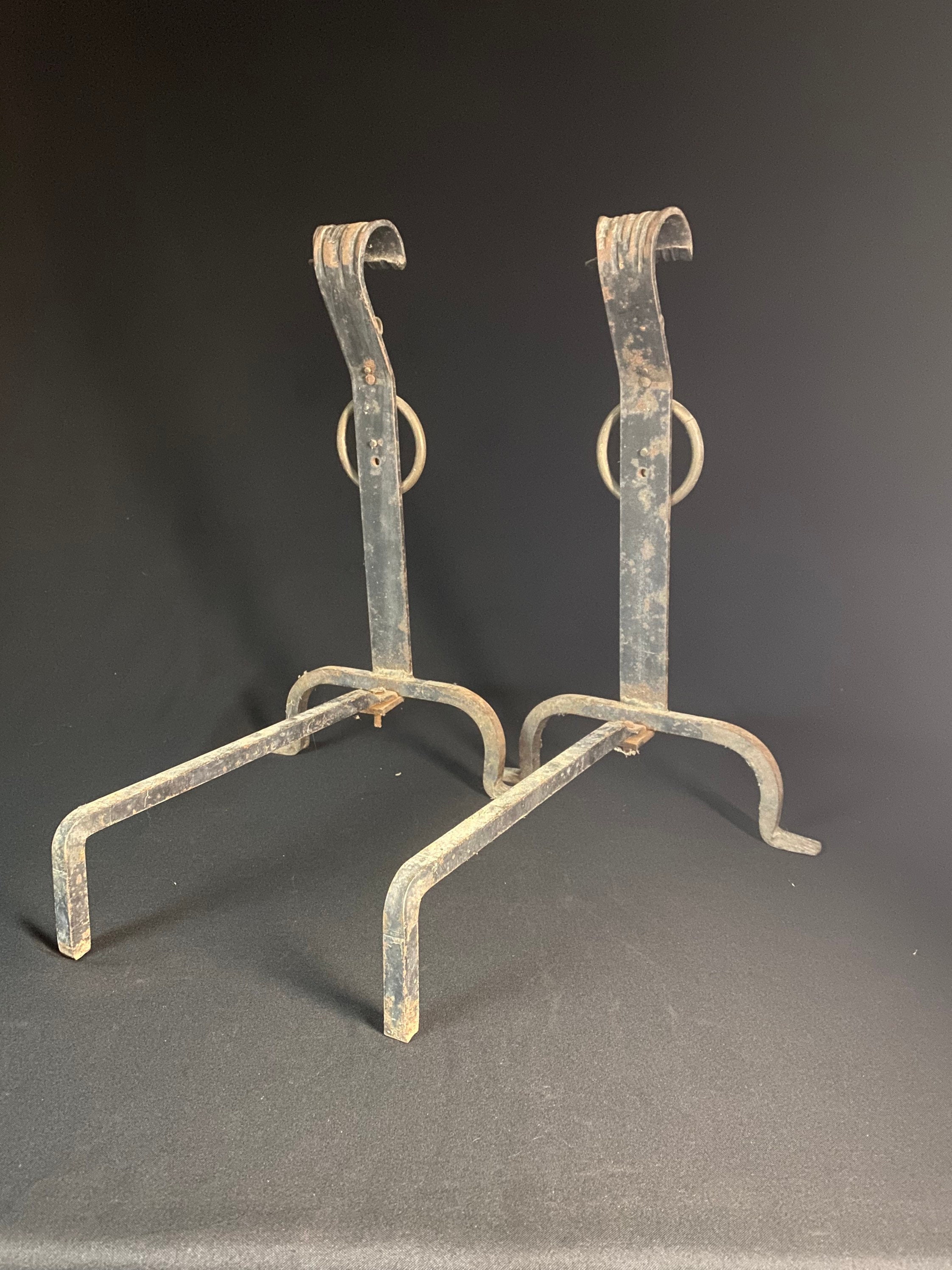 Hand Forged Wrought Iron Andirons With Brass Fixtures. - Etsy