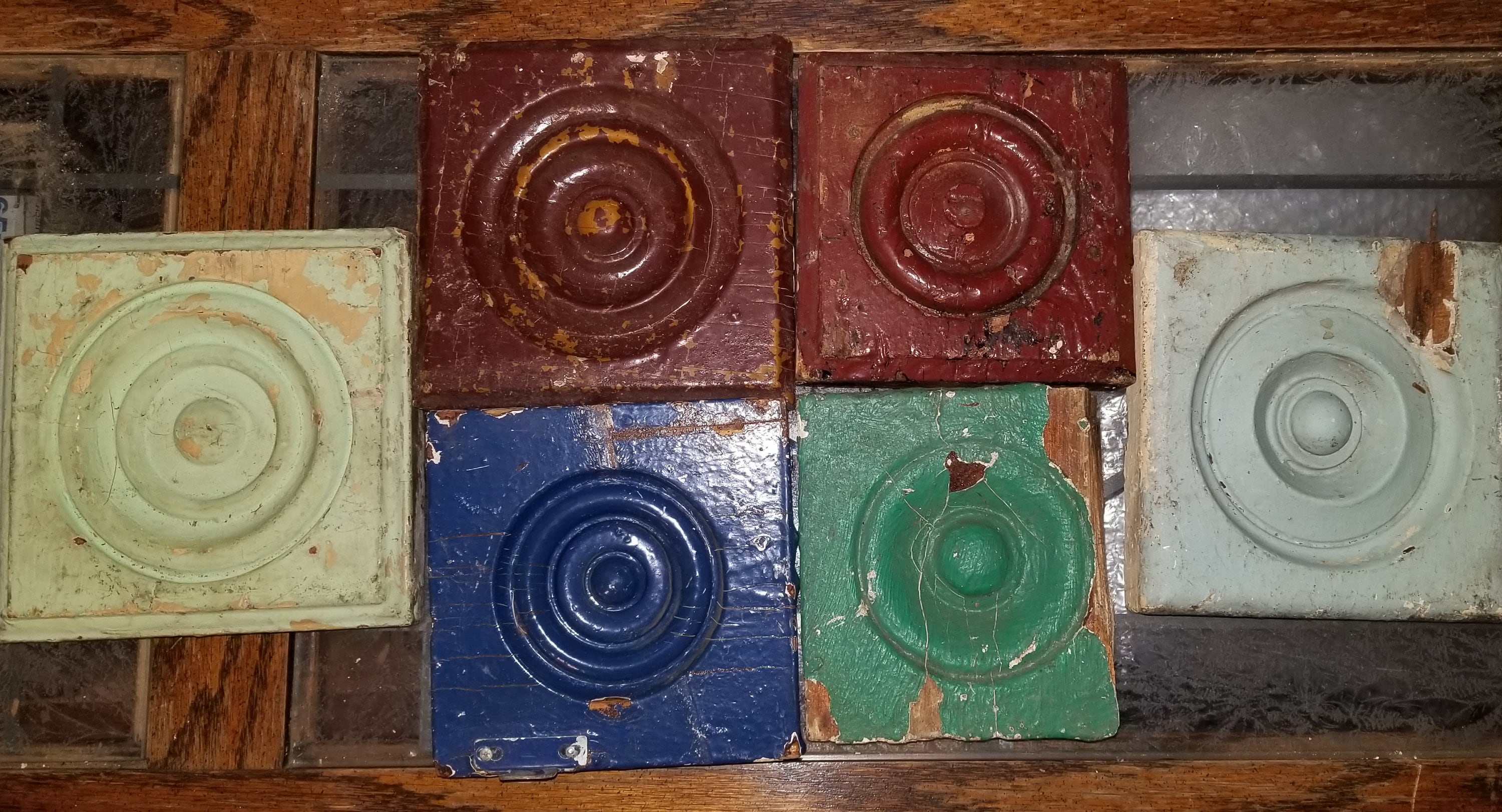6 Chippy Paint Bullseye Antique Architectural Plinth Blocks From the ...