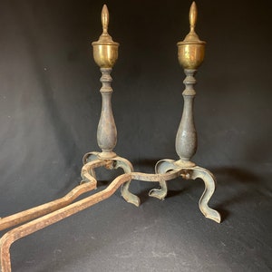Antique Cast Iron Andirons With Brass Finials. - Etsy