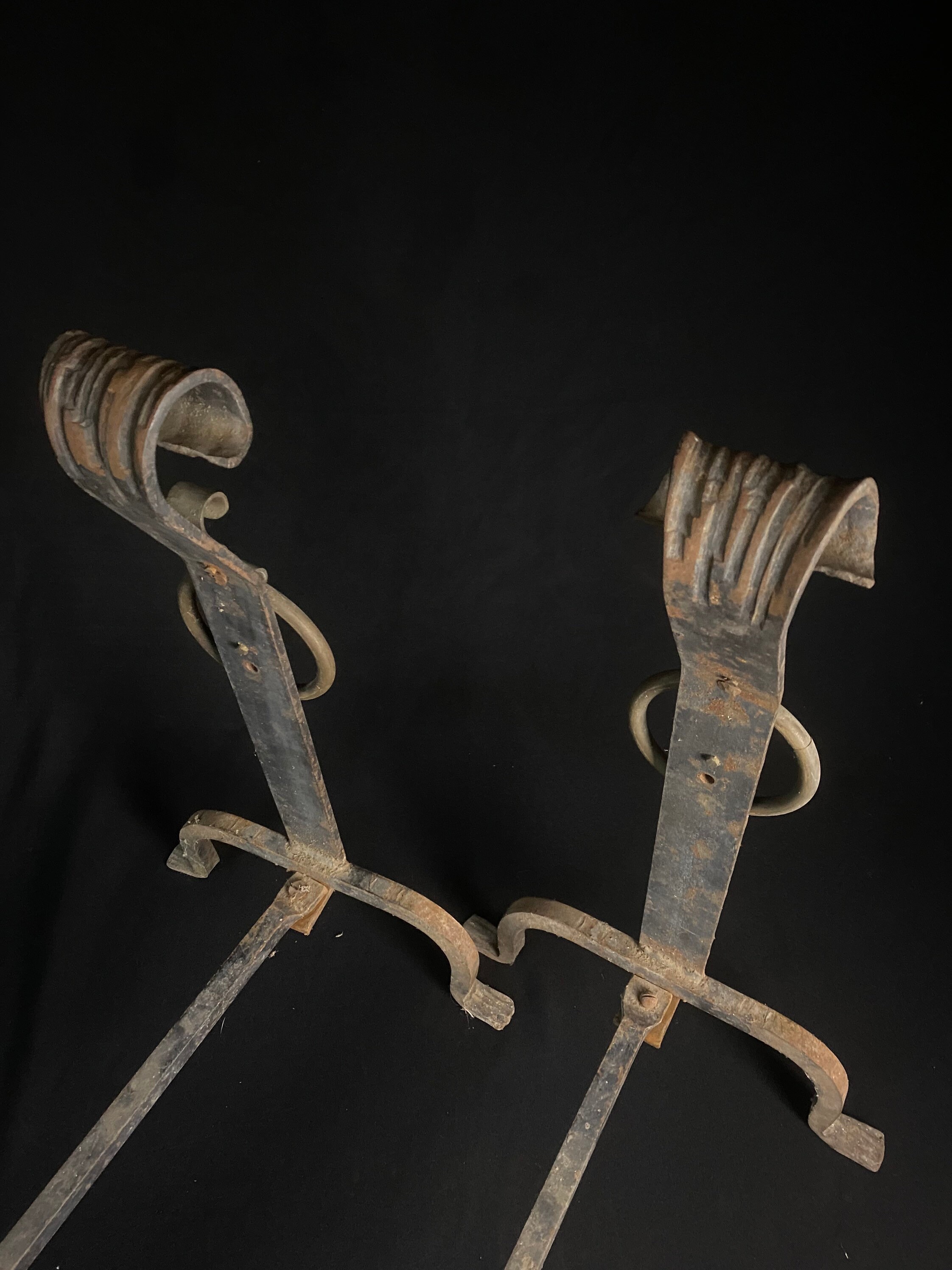 Hand Forged Wrought Iron Andirons With Brass Fixtures. - Etsy