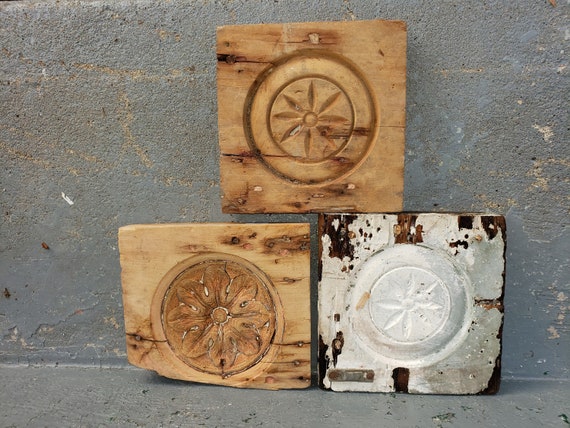 3 Flower Hand Carved Plinth Blocks with Matching Flower From | Etsy