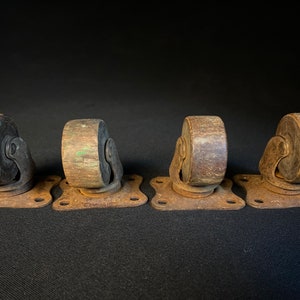 Antique Salvage Wood Wheel Casters With Iron Mounts, and Ball Bearing ...