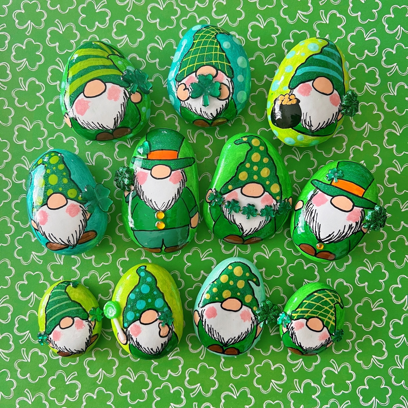 St.patrick’s Gnome Painted Rocks - Etsy