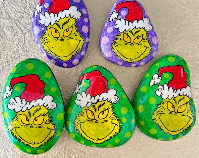 Grinch Christmas Painted Rocks, Stone Art, Christmas Gifts, Christmas ...