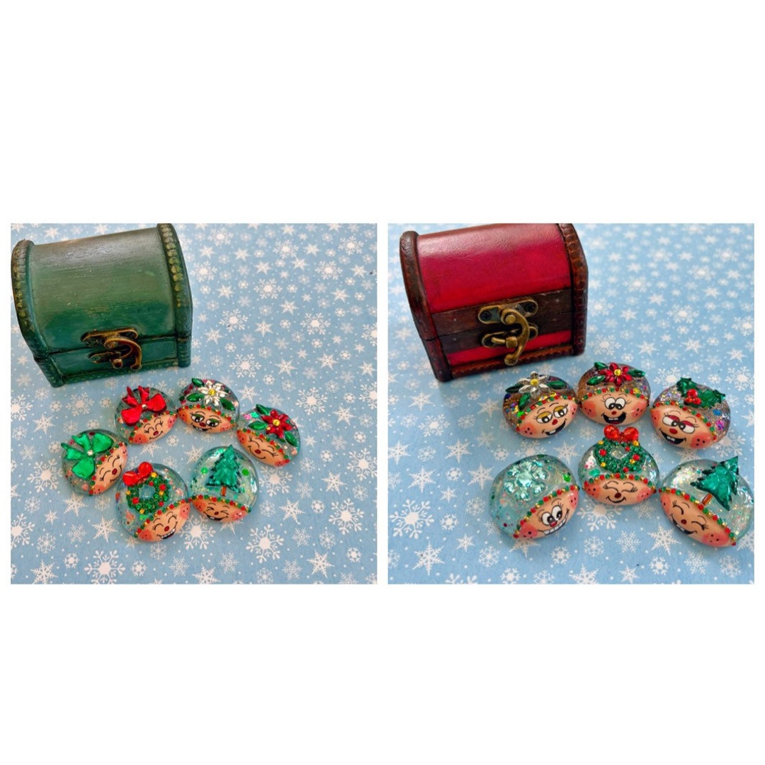 Sets of Six Christmas Happy Bug Painted Glass Pebbles, Treasure Chest ...