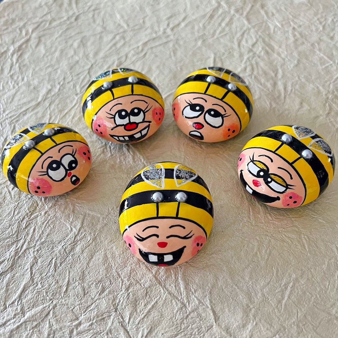 Set of Five Silly Face Bumblebee Hand Painted Rocks, Stone Art, Gift ...