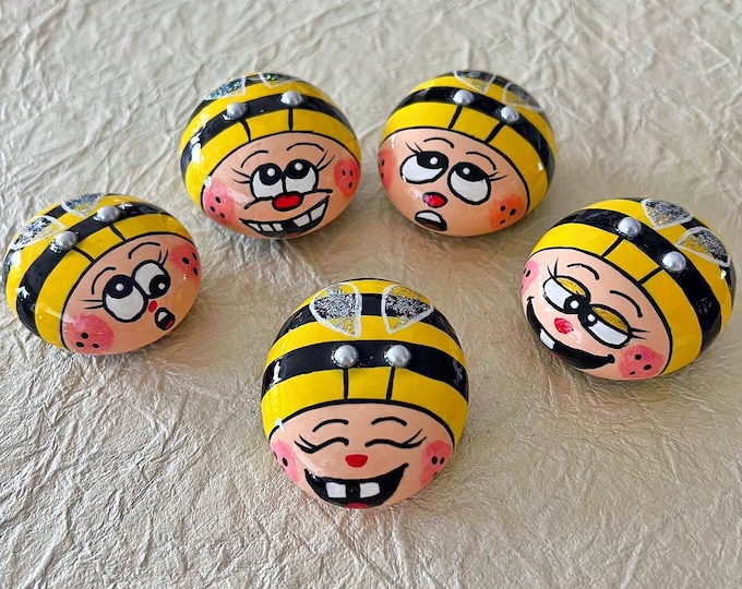 Bee Painted Rocks, Set of 3 Bee Rocks, Resin Coated, Bee Gift, Bee Art ...