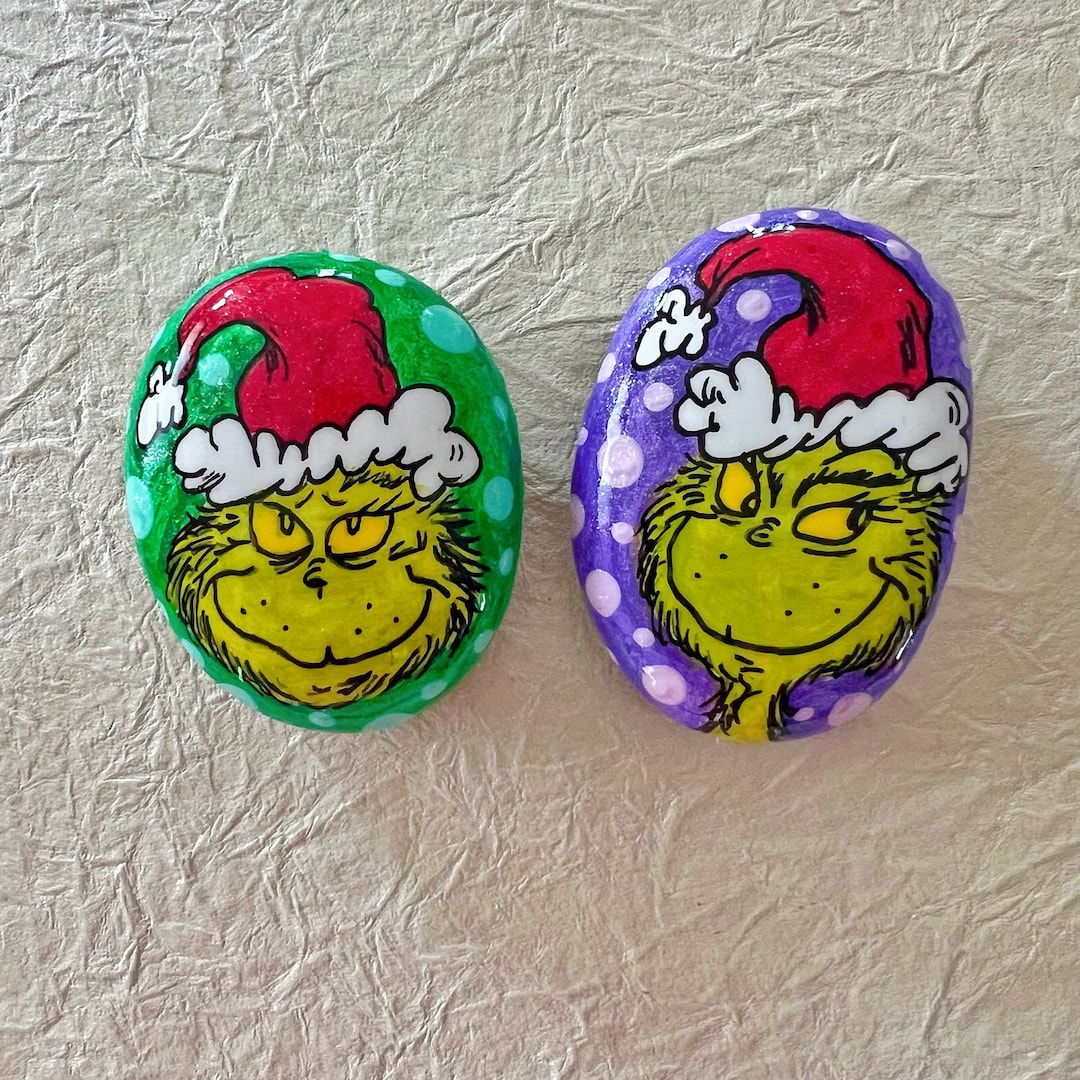 Set of Two Grinch Christmas Painted Rocks, Stone Art, Christmas Gifts ...