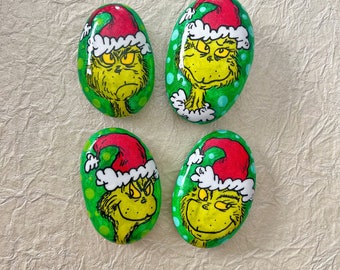 Grinch Christmas Painted Rocks, Stone Art, Christmas Gifts, Christmas ...