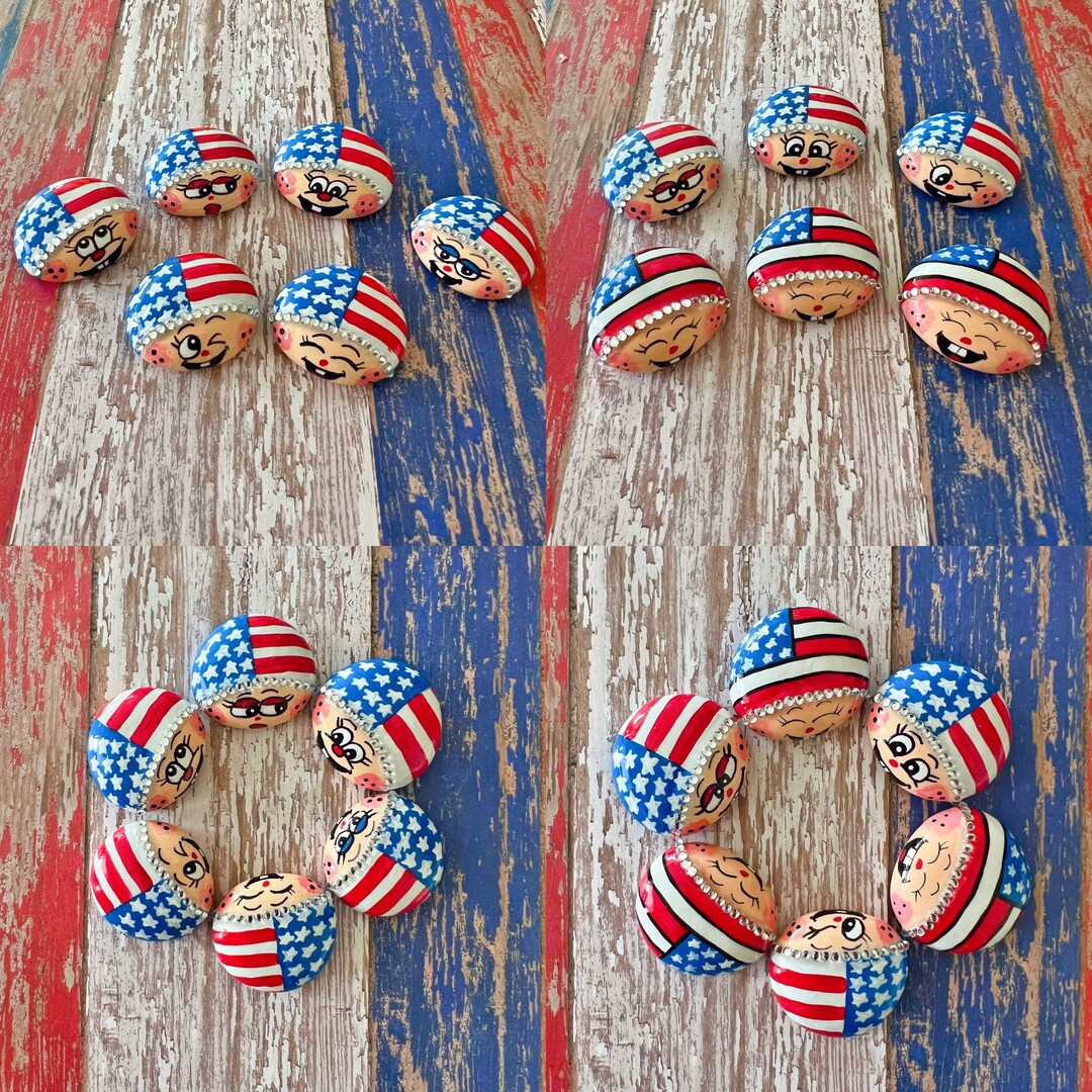 Sets of Six Silly Face Patriotic Happy Bug Painted Glass - Etsy