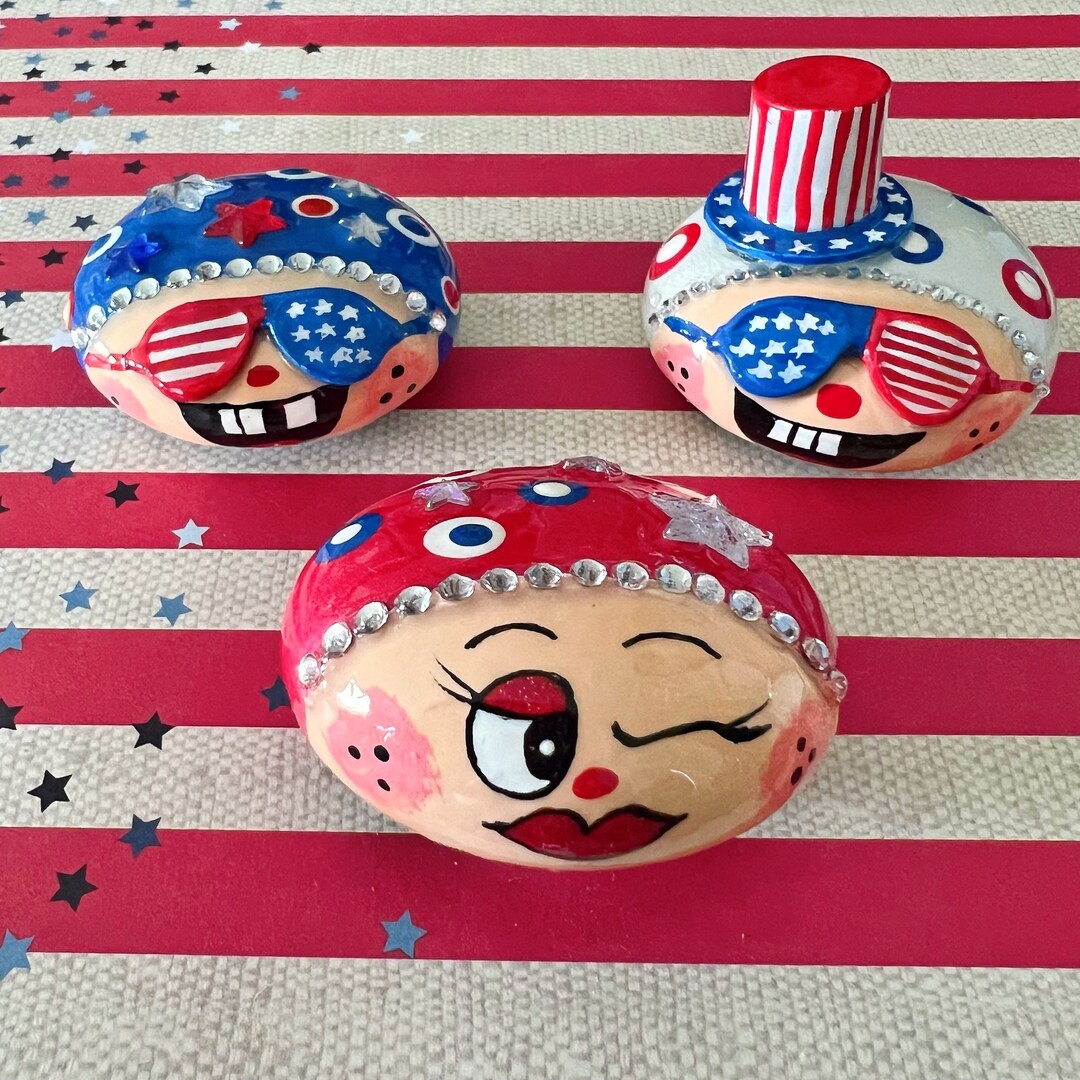 Set of Three Patriotic Happy Bug Painted Rocks With 3D Elements - Etsy