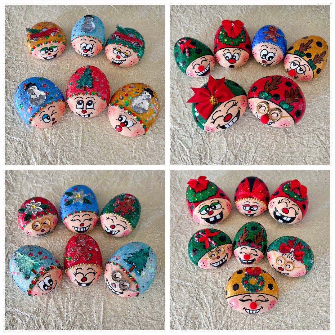 Sets of Sill Face Christmas Ladybug Hand Painted Rocks, Stone Art ...