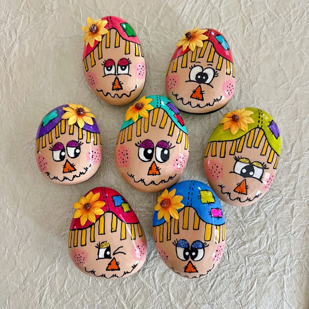 Funny Expression Scarecrow Painted Rocks, Fall/autumn Rocks, Goodie Bag ...