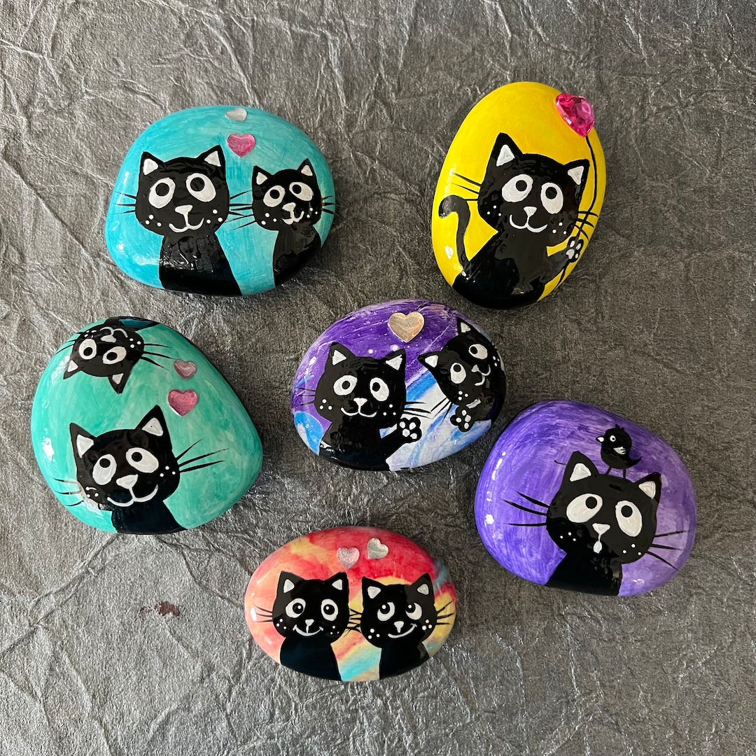 Black Cat Painted Rocks part 2 Stone Art Gifts Kindness - Etsy