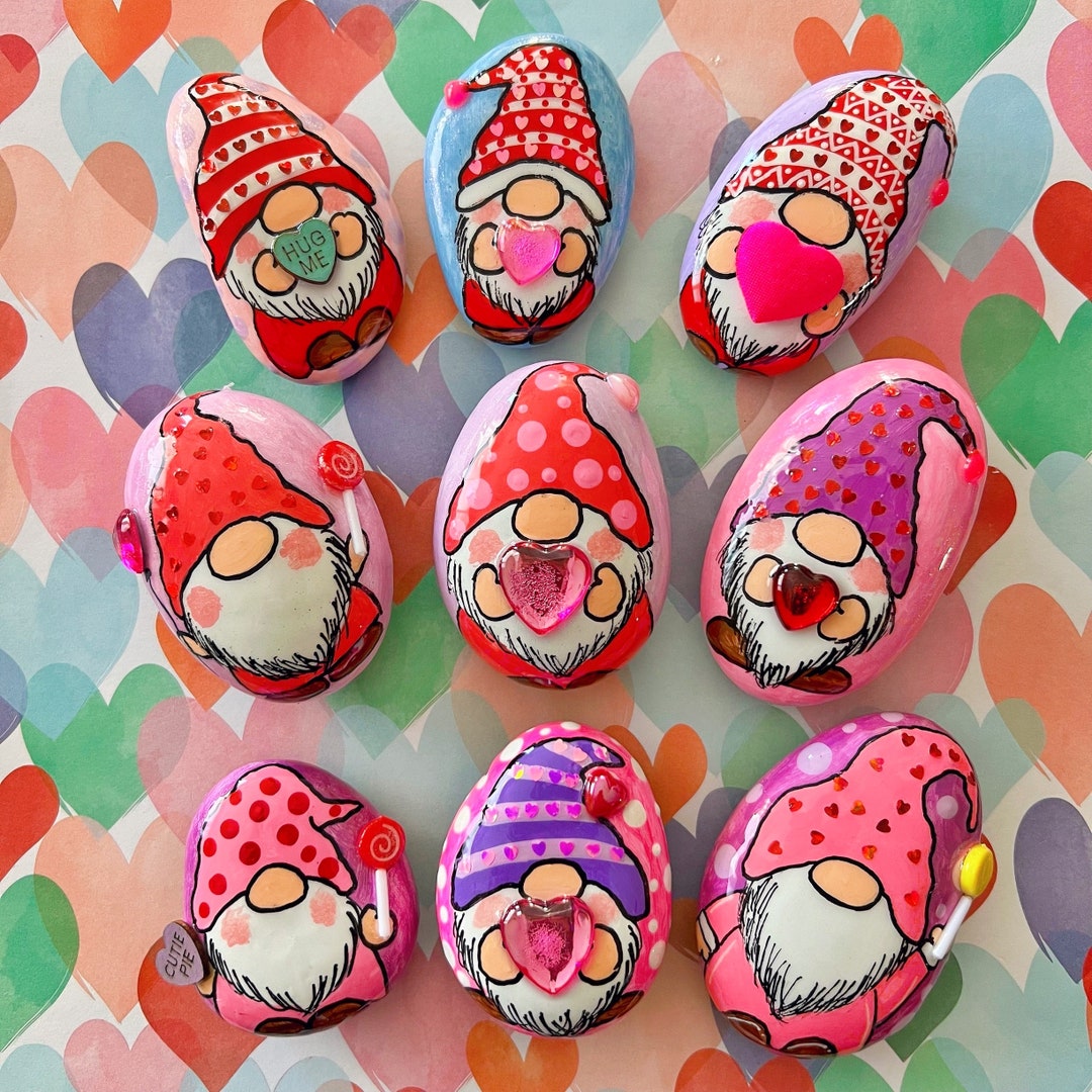 Valentines Gnome Painted Rocks, Valentine’s Gifts, Kindness Rocks - Etsy