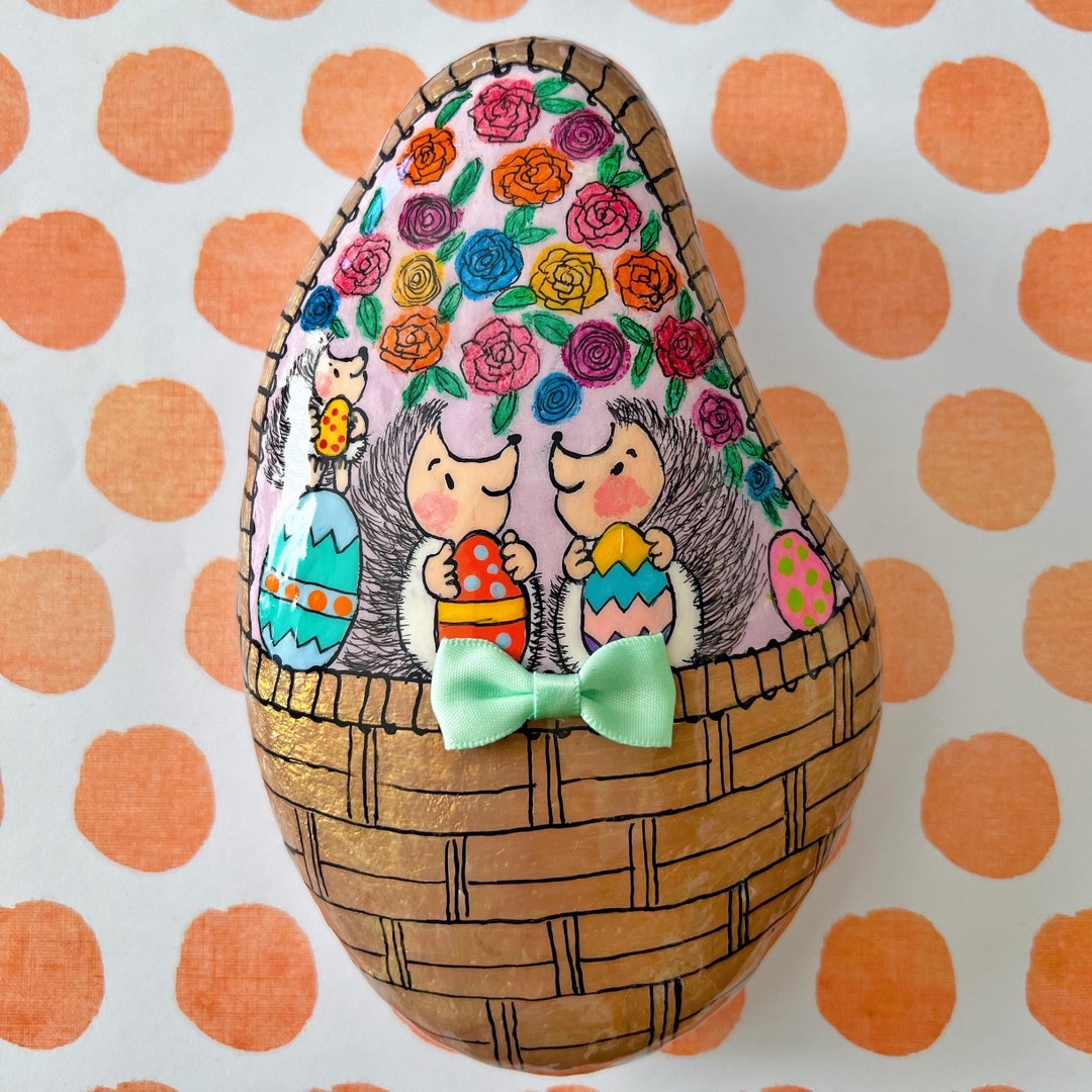 Hedgehogs in the Easter Basket Large Painted Rock, Stone Art, Easter ...