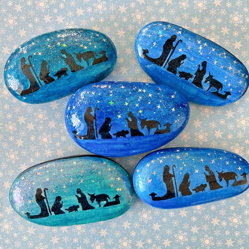 Hand Painted Christmas Tree Stone - Etsy