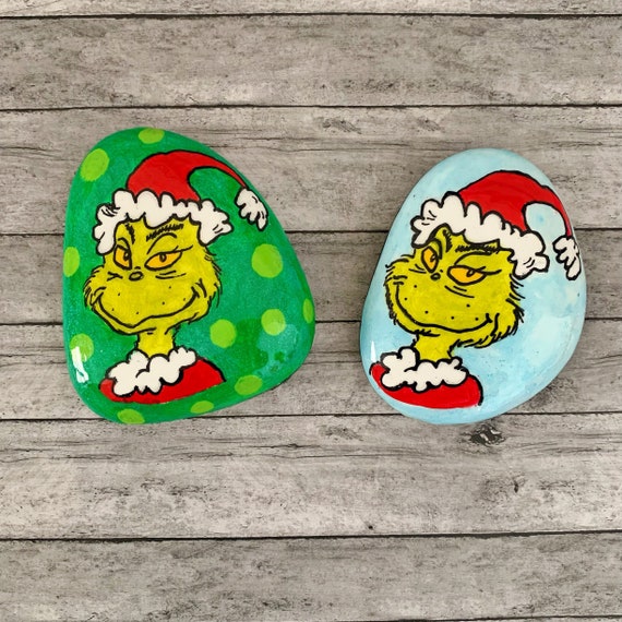 Grinch Christmas Painted Rocks Stone Art Christmas Gifts | Etsy