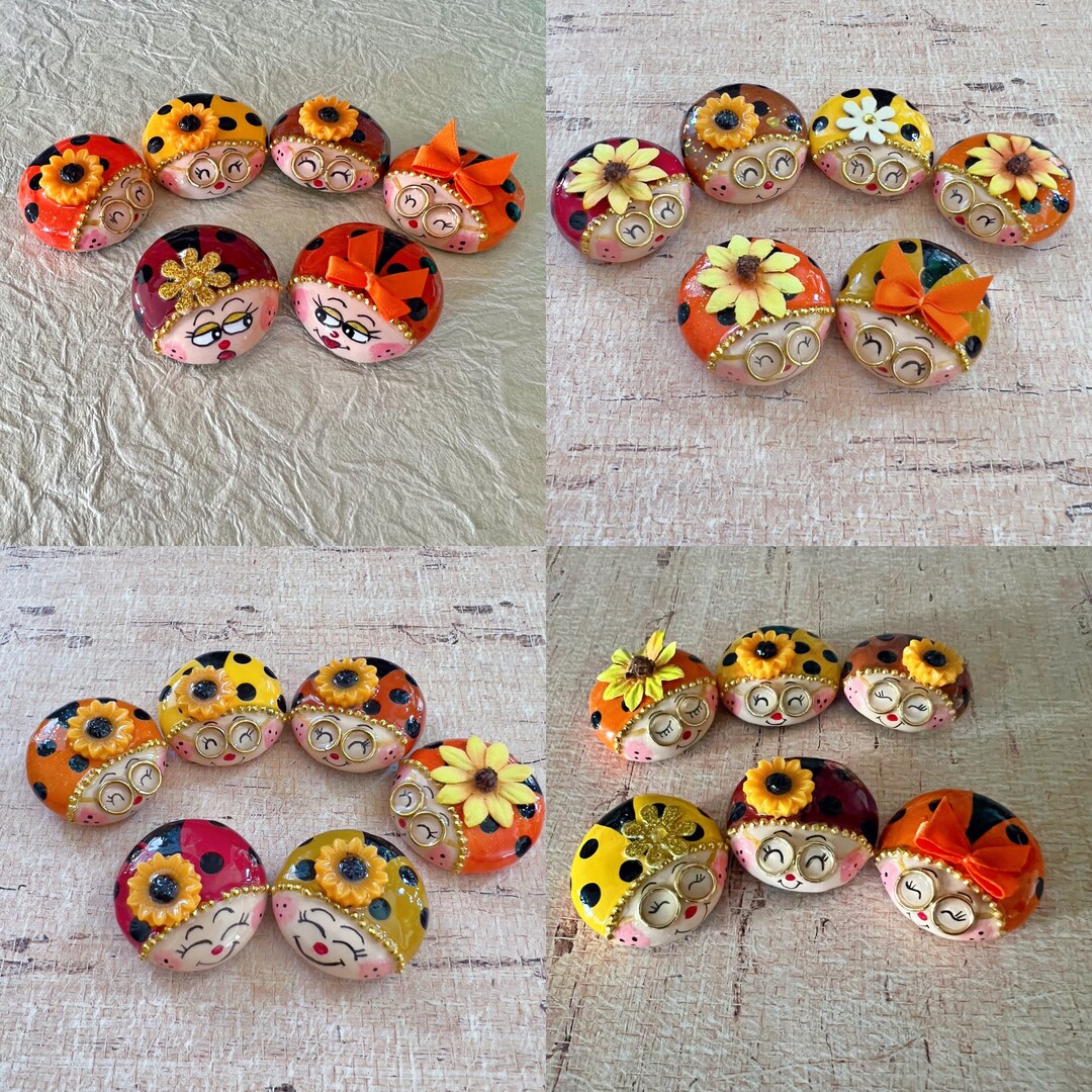 Sets of Six Fall/autumn Happy Bug Painted Glass Pebbles, Kindness Rocks ...