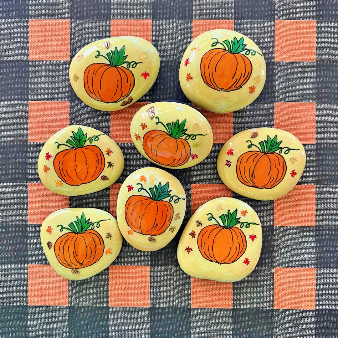 Small Pumpkin Painted Rocks, Fall Decoration, Gift, Stone Art, Kindness ...