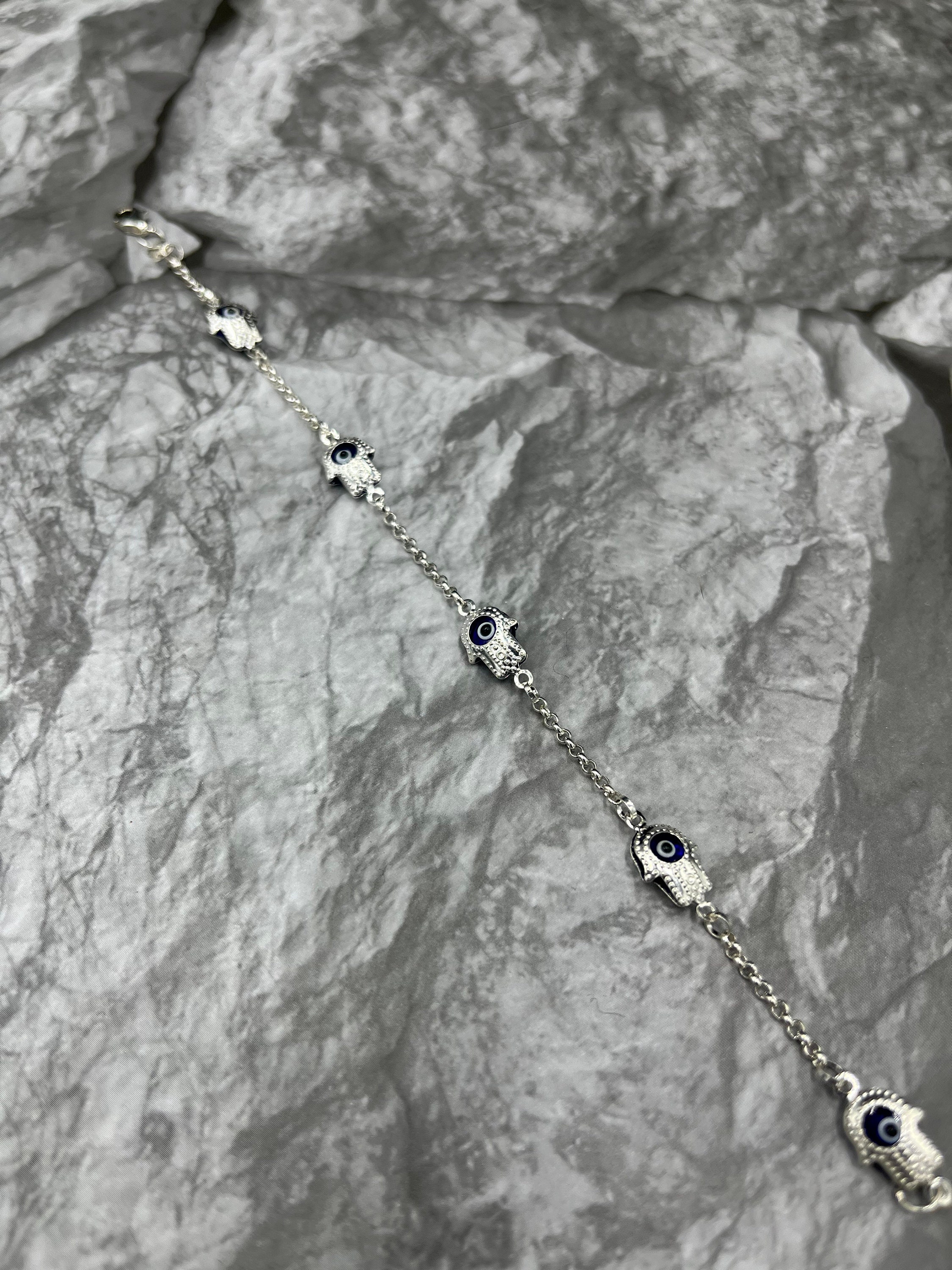 Sterling Silver Fatima Hand Evil Eye Bracelet Hamsa Hand - Etsy