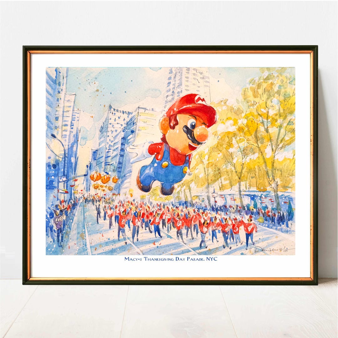 Mario Balloon Thanksgiving Day Parade Watercolor Art Print | NYC ...
