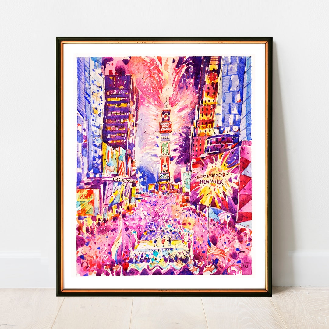 Times Square at Night Watercolor Giclee Print: NYC Wall Art - Etsy