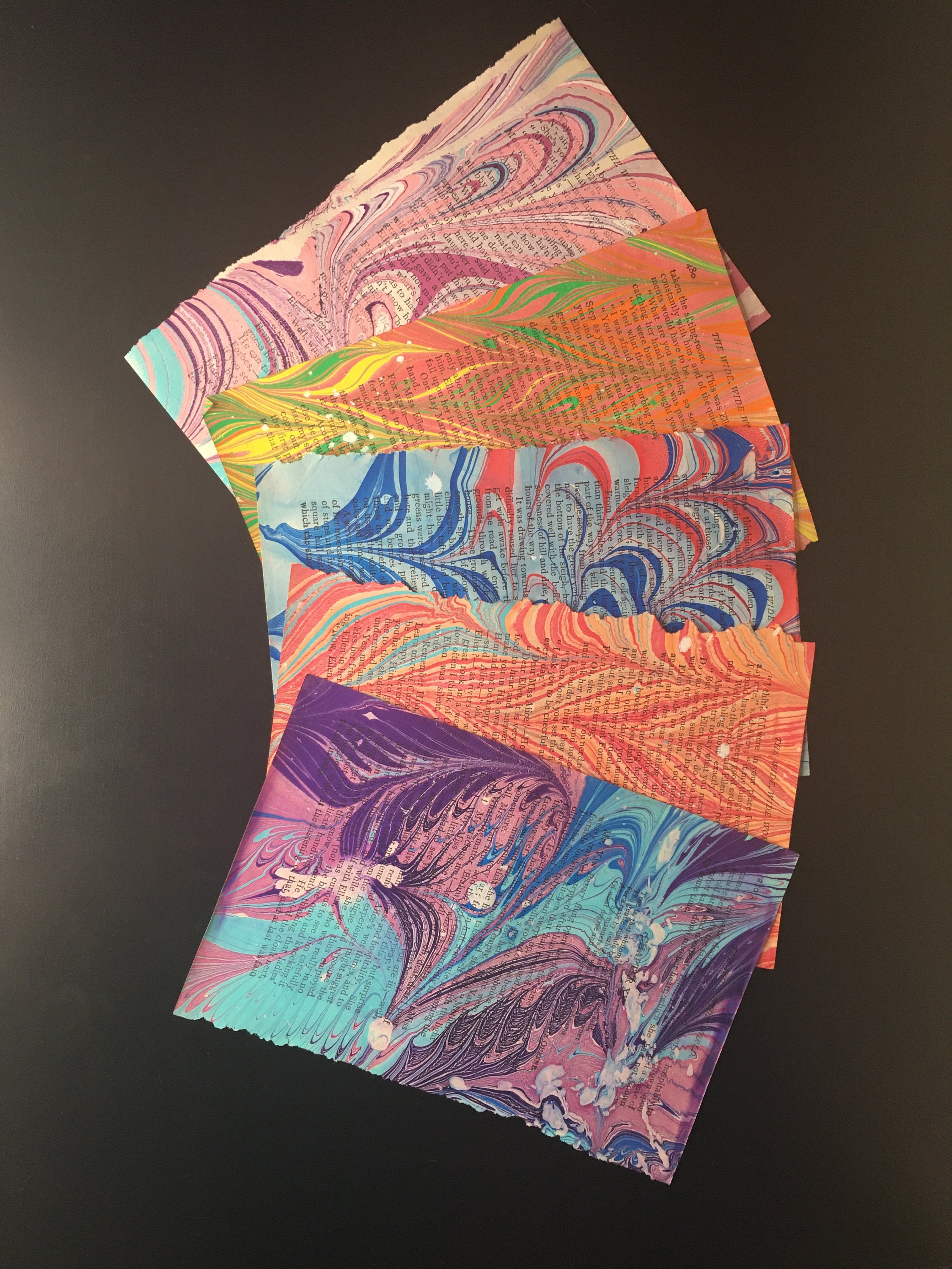 Pkg 1 Water Marbled Hand Painted Novel Pages FIVE PAGES Scrapbooking ...