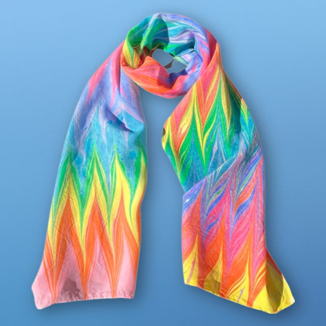 Water Marbled SILK Scarf, One-of-a-kind, Bespoke, Elegant, Trendy, Bold ...