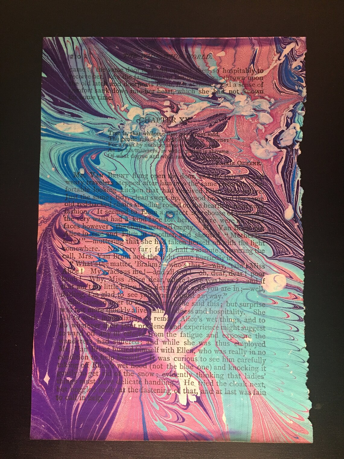 Pkg 1 Water Marbled Hand Painted Novel Pages FIVE PAGES Scrapbooking ...