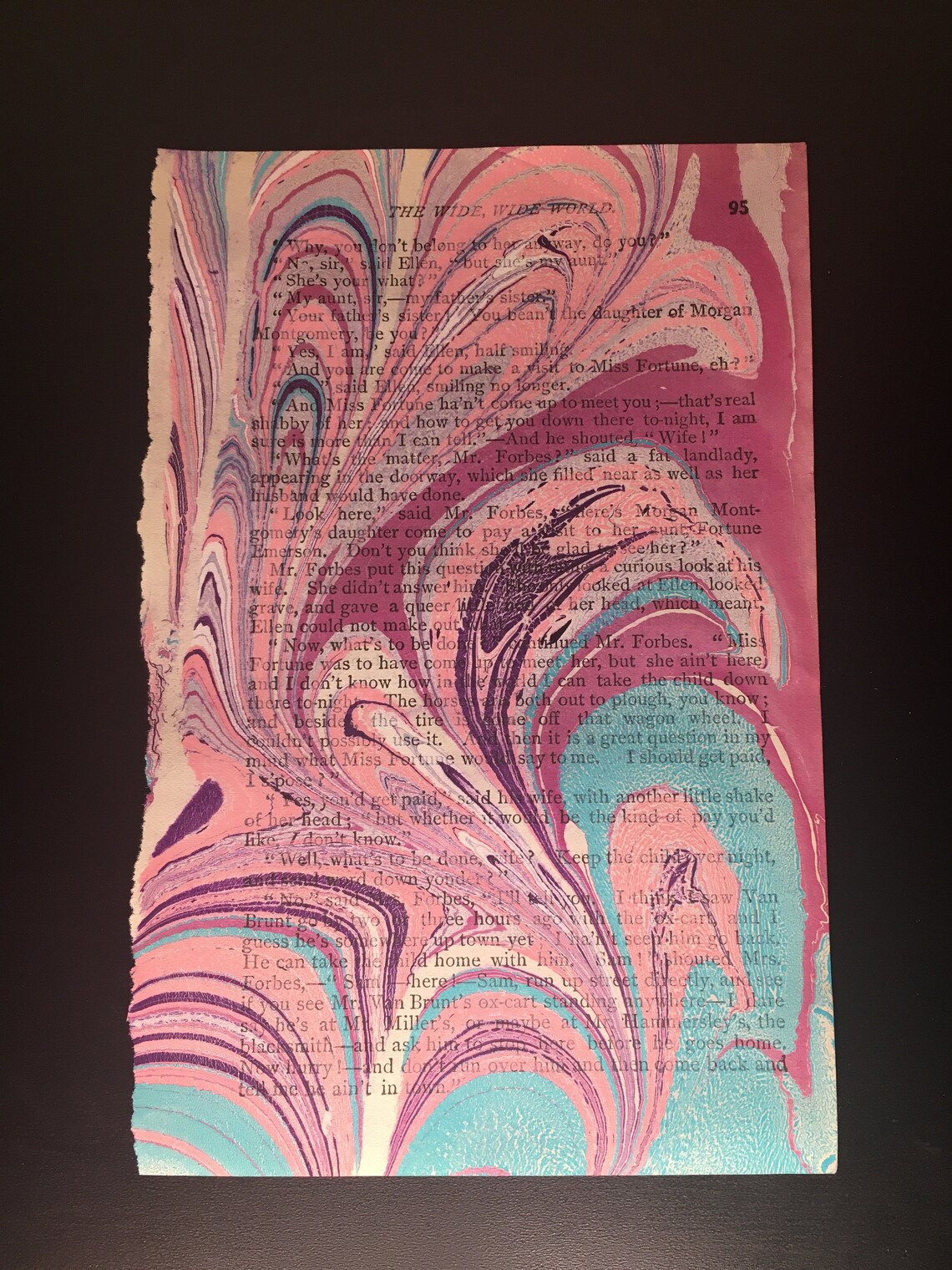 Pkg 1 Water Marbled Hand Painted Novel Pages FIVE PAGES Scrapbooking ...