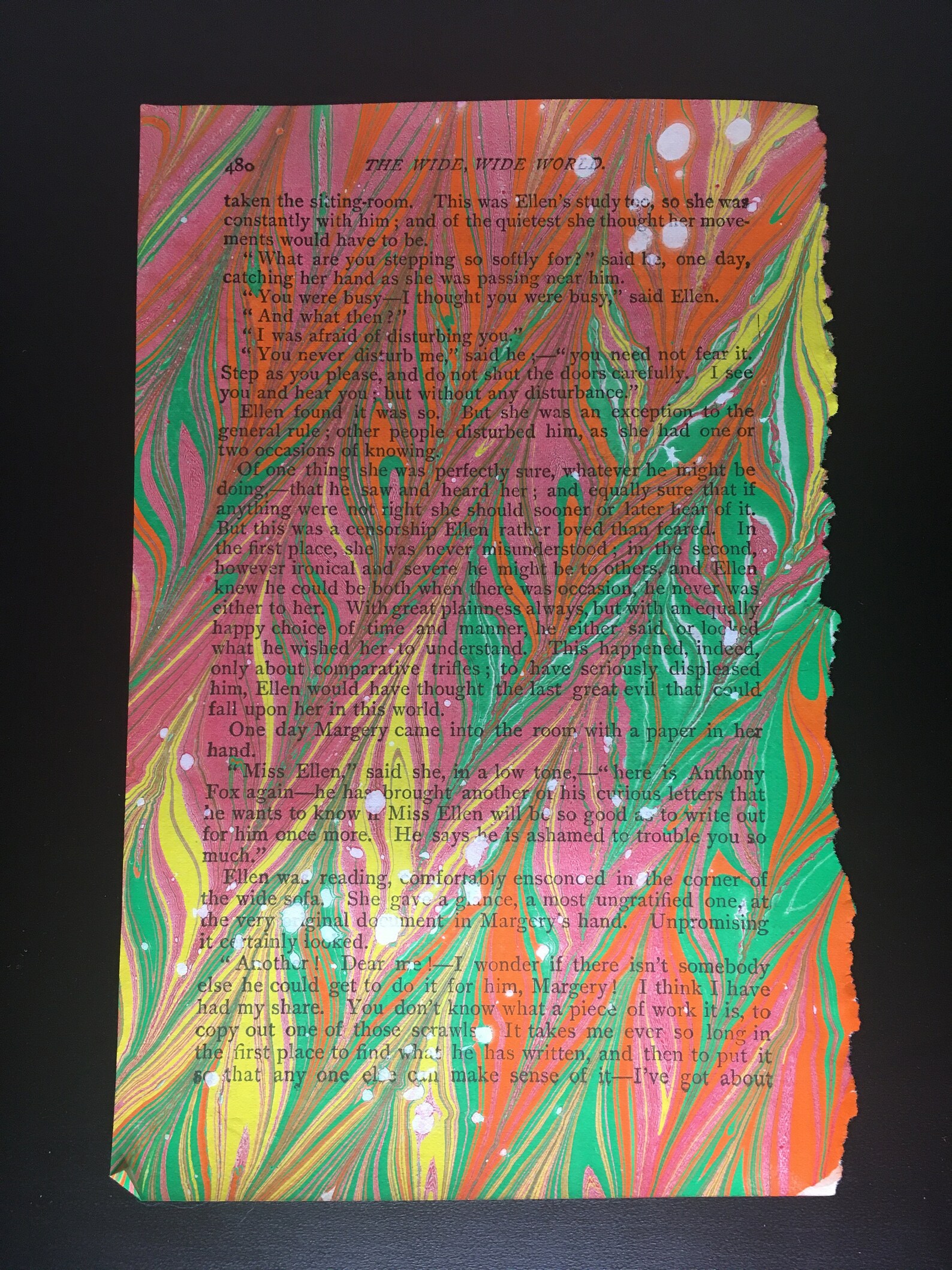Pkg 1 Water Marbled Hand Painted Novel Pages FIVE PAGES Scrapbooking ...