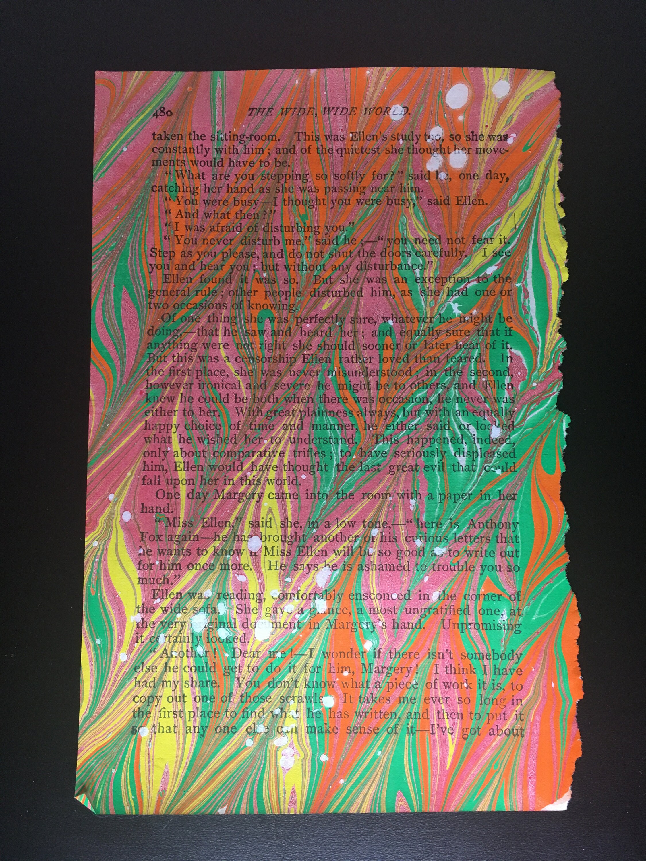 Pkg 1 Water Marbled Hand Painted Novel Pages FIVE PAGES Scrapbooking ...