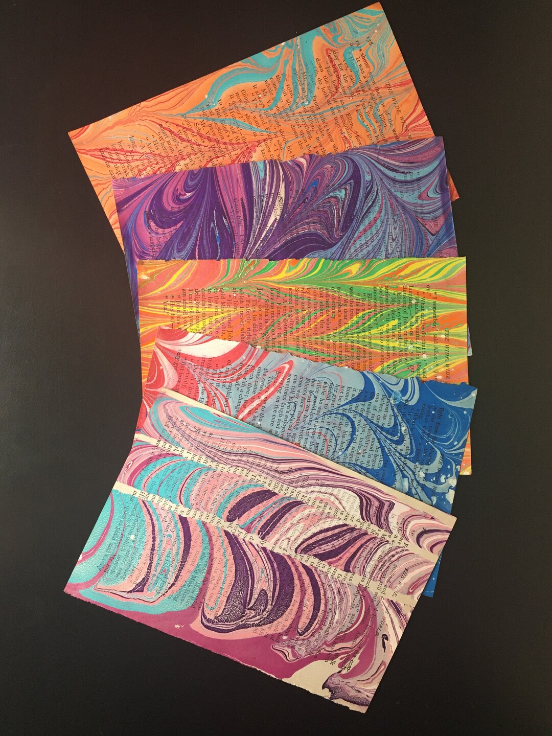 Pkg 2 Water Marbled Hand Painted Novel Pages FIVE PAGES Scrapbooking ...