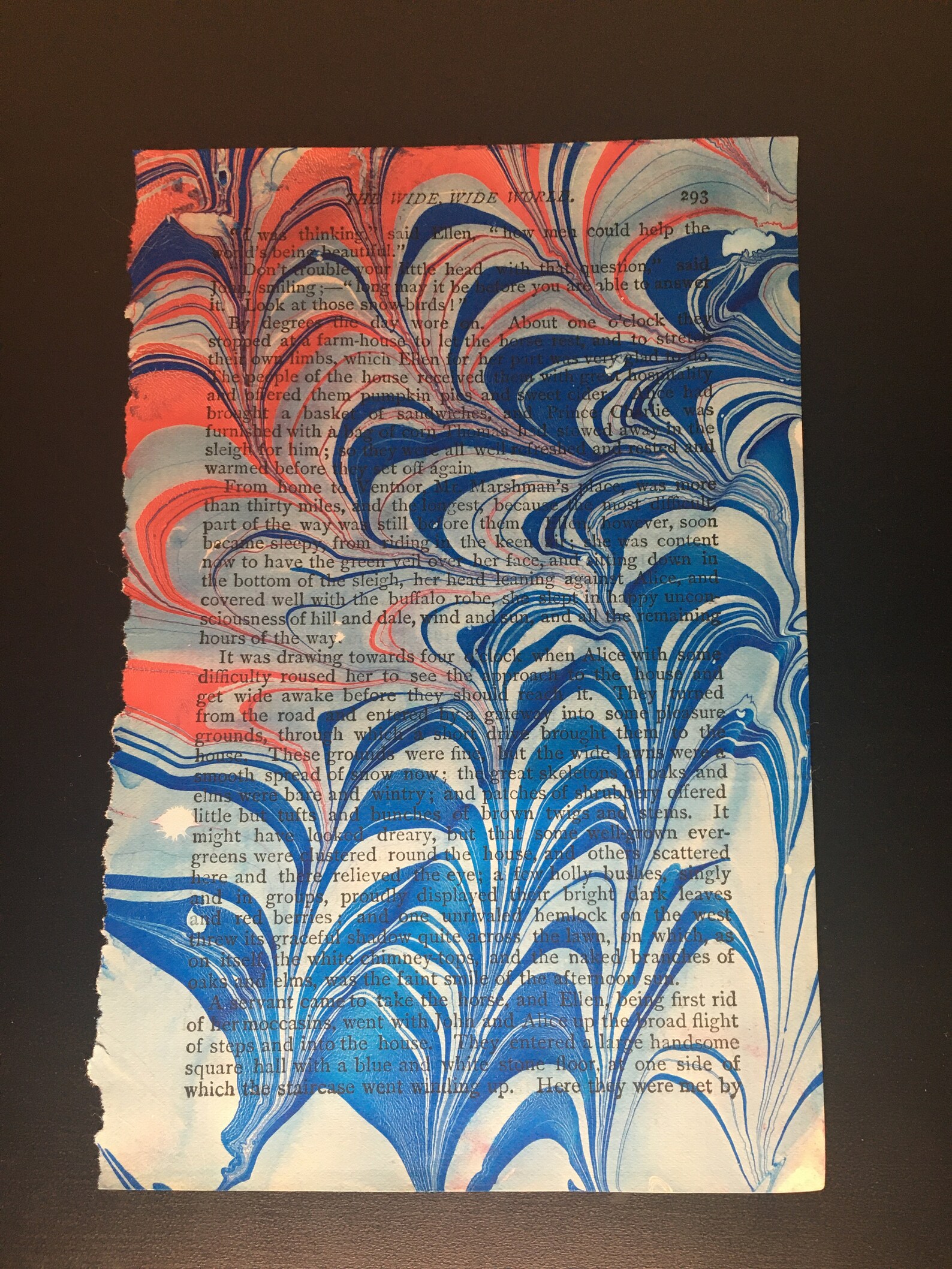 Pkg 1 Water Marbled Hand Painted Novel Pages FIVE PAGES Scrapbooking ...