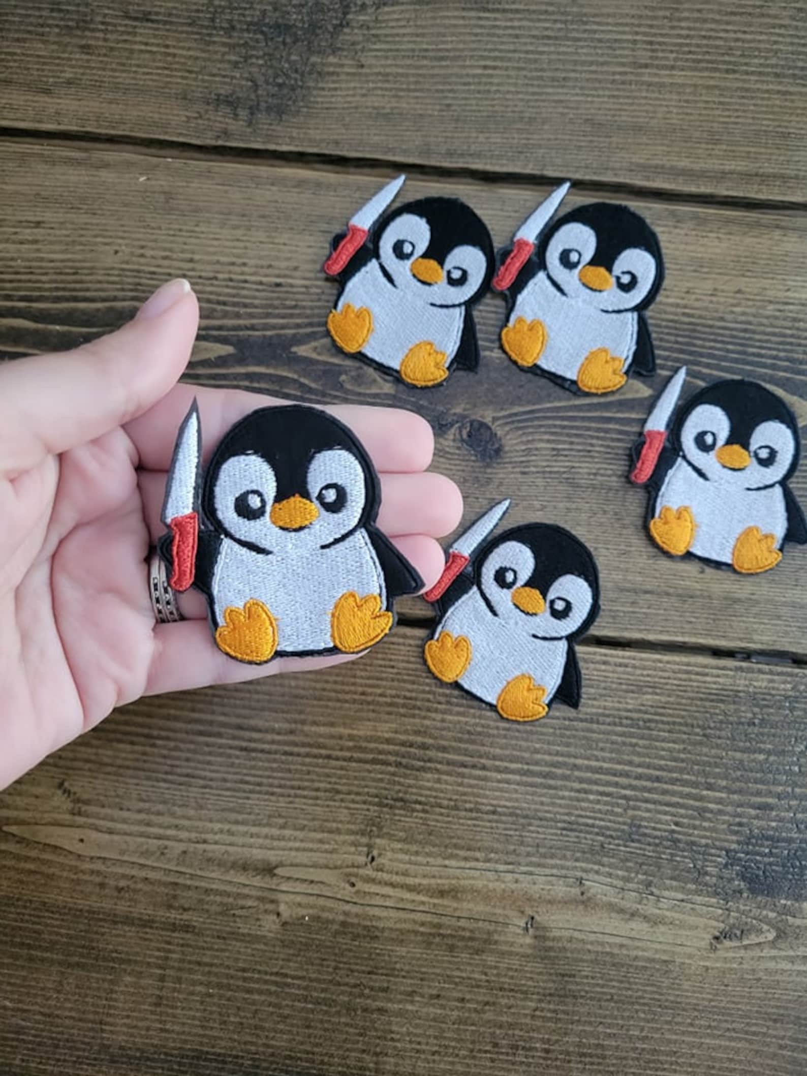 Penguin With Knife Patch Iron on/ Sew on | Etsy